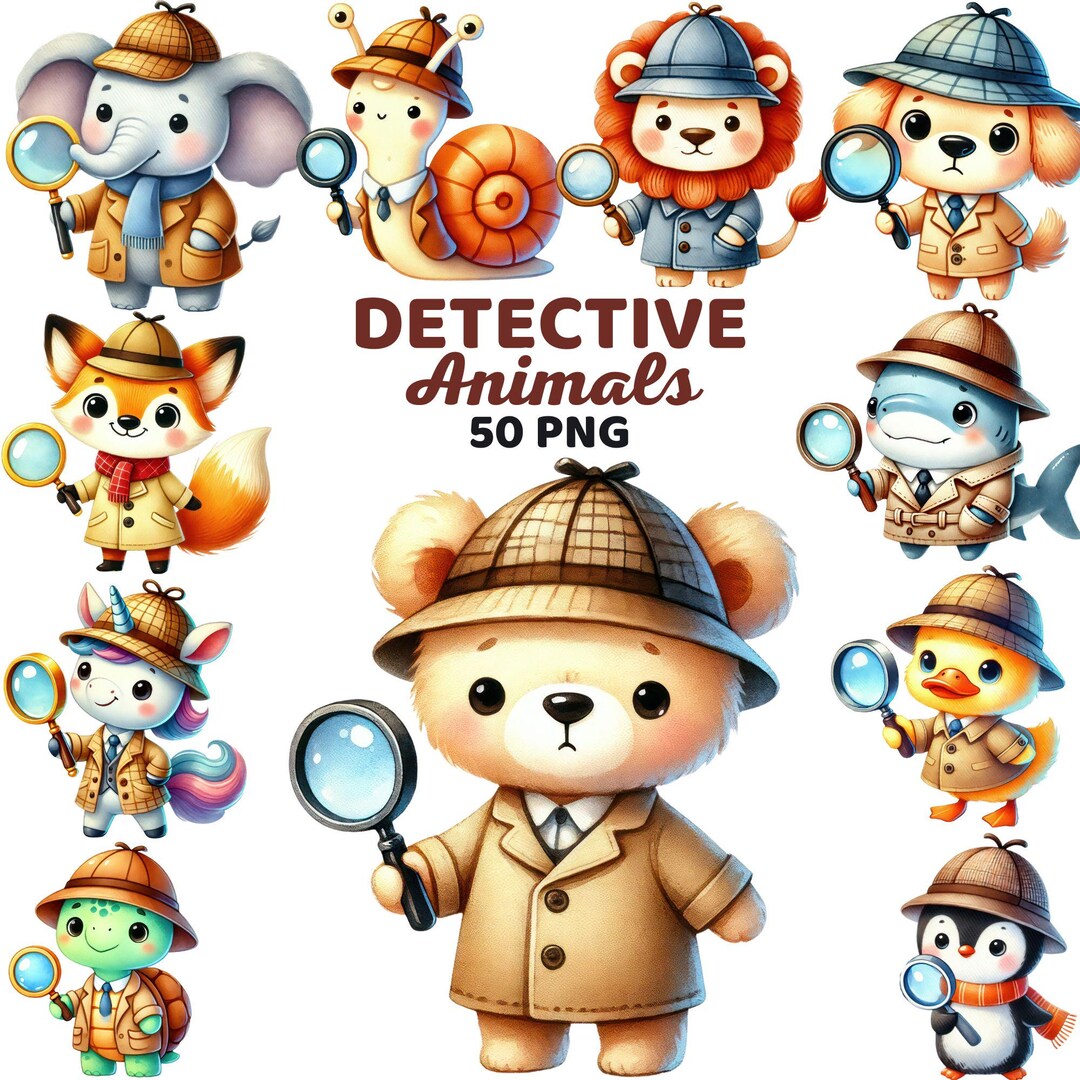 Detective Animals Clipart, Cute Watercolor Sleuth, Nursery Decor ...