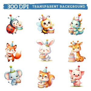 Birthday Animals Clipart, Watercolor Cute Animal Party Nursery ...