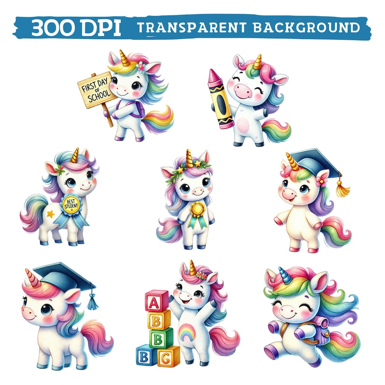 Cute Unicorn Back to School Clipart, Watercolor School Nursery ...