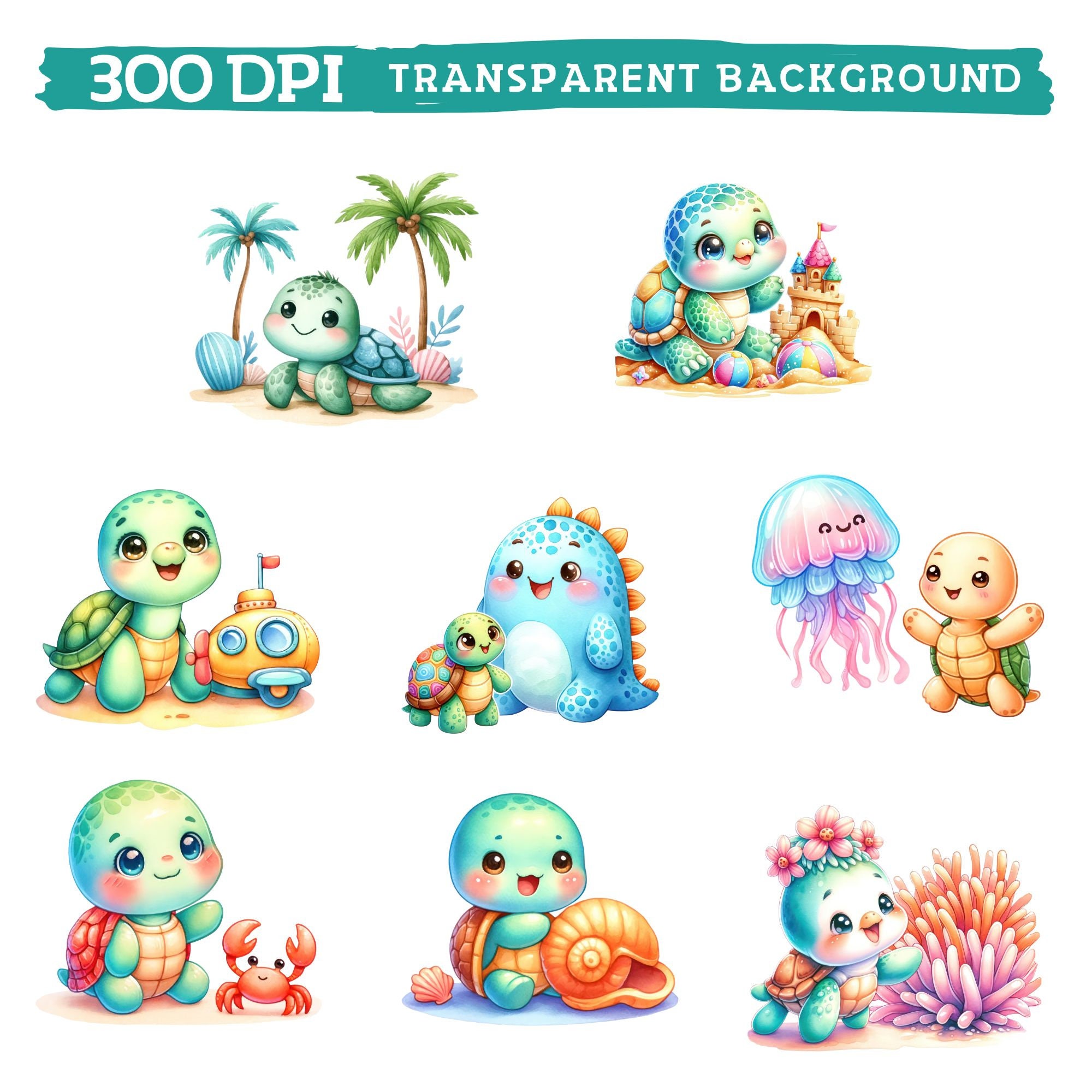 Cute Turtle Clipart, Watercolor Turtle Nursery, Ocean Sea Animal ...
