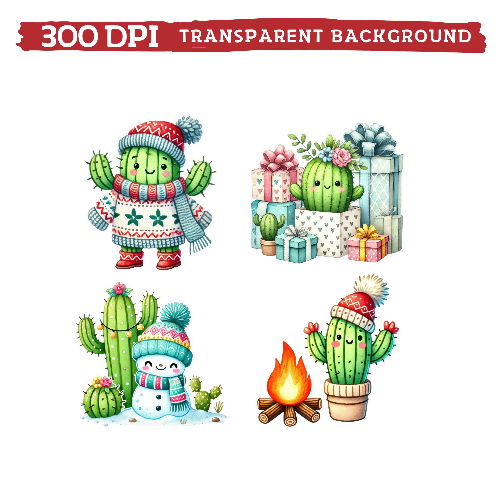 Cactus Christmas Clipart, Watercolor Holiday Plant, Festive Santa ...