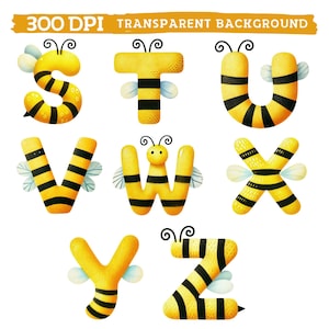 Bee Alphabet Clipart, Bee Letters and Numbers, Cute Bug Font Yellow ...