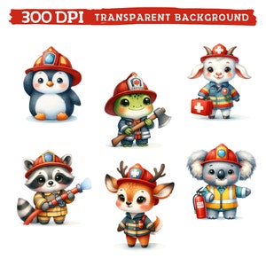 Watercolor Cute Firefighter Animals Clipart, Little Heroes Nursery ...