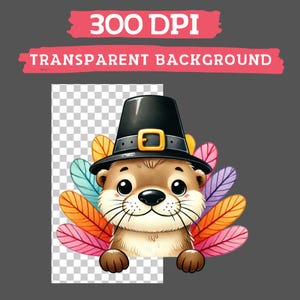 Peeking Thanksgiving Animals Clipart, Watercolor Cute Pilgrim Fall ...