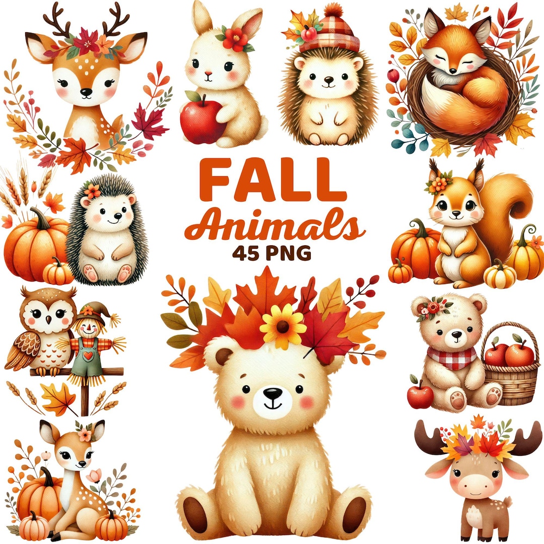 Fall Animals Clipart, Cute Autumn Woodland Animal, Watercolor Fall ...