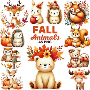 Fall Animals Clipart, Cute Autumn Woodland Animal, Watercolor Fall ...