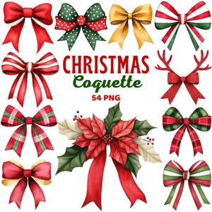 Christmas Coquette Bow Clipart, Watercolor Festive Holiday Bows ...