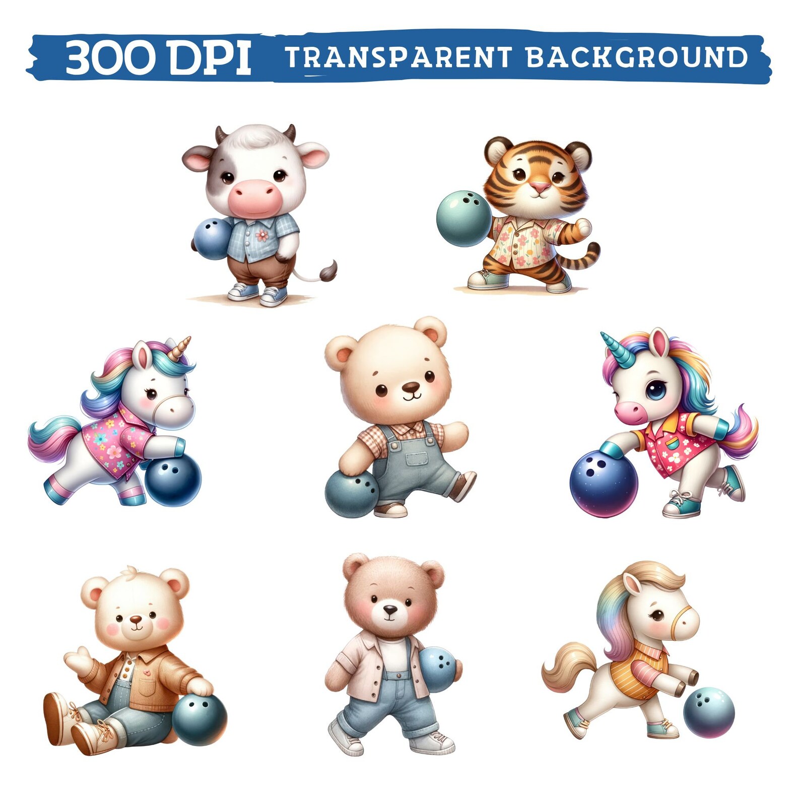 Cute Bowling Animals Clipart, Watercolor Cute Cartoon Bowler Nursery ...