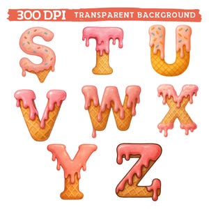 Ice Cream Alphabet Clipart, Watercolor Letters and Numbers Dripping ...