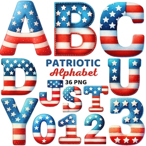 Patriotic Alphabet Clipart, 4th of July Letters and Numbers, Stars and ...