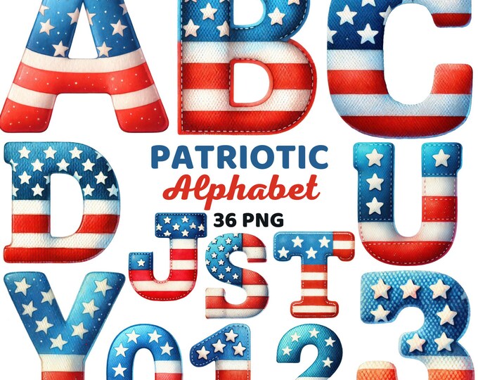 American Flag 3D Alphabet Clip Art, Patriotic Letters and Numbers, USA ...