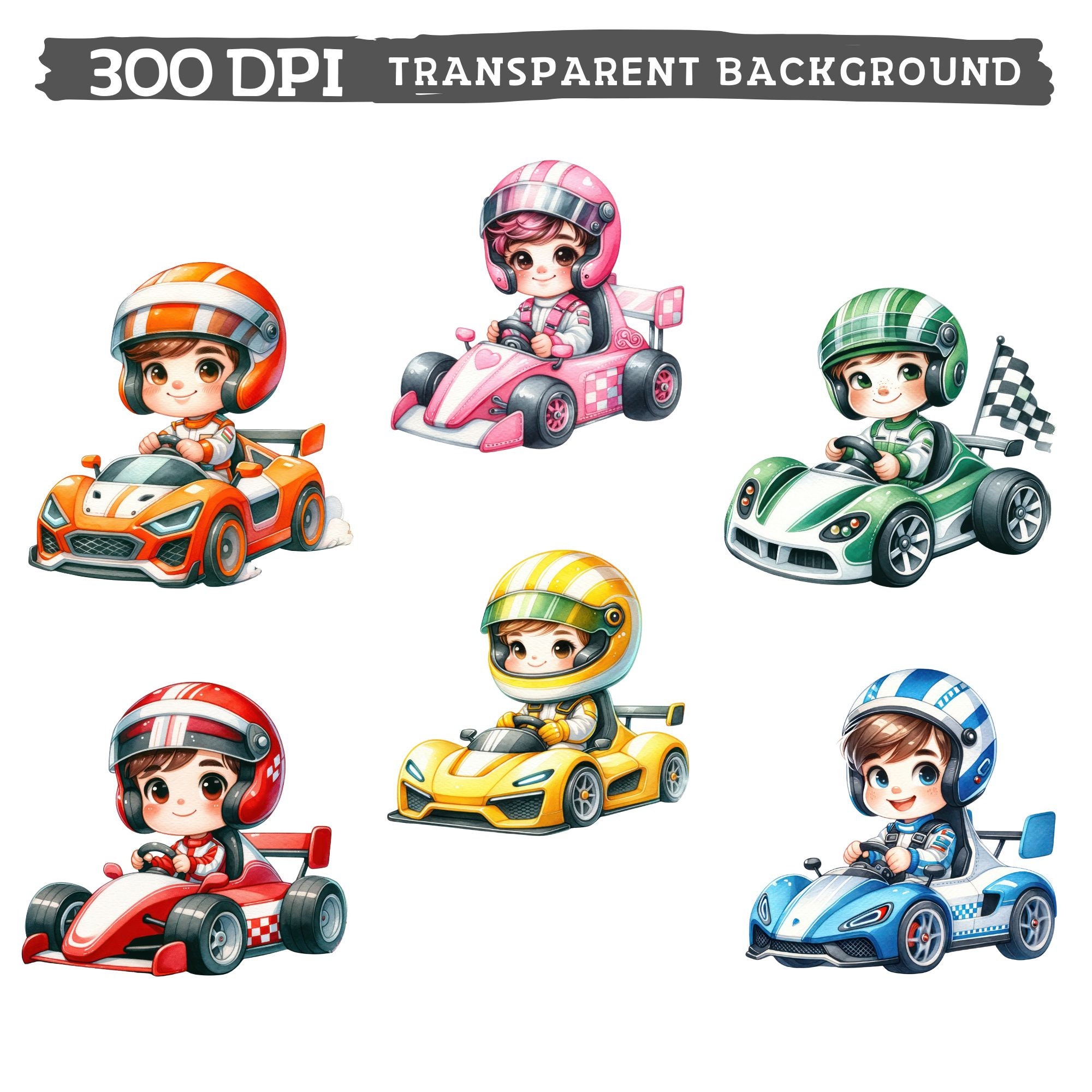 Watercolor Cute Racing Boy Clipart, Race Car Nursery Decor Sublimation ...