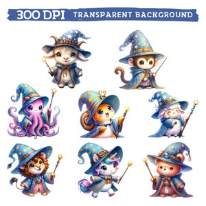 Wizard Animals Clipart, Watercolor Animal Magical Nursery, Cute Safari ...