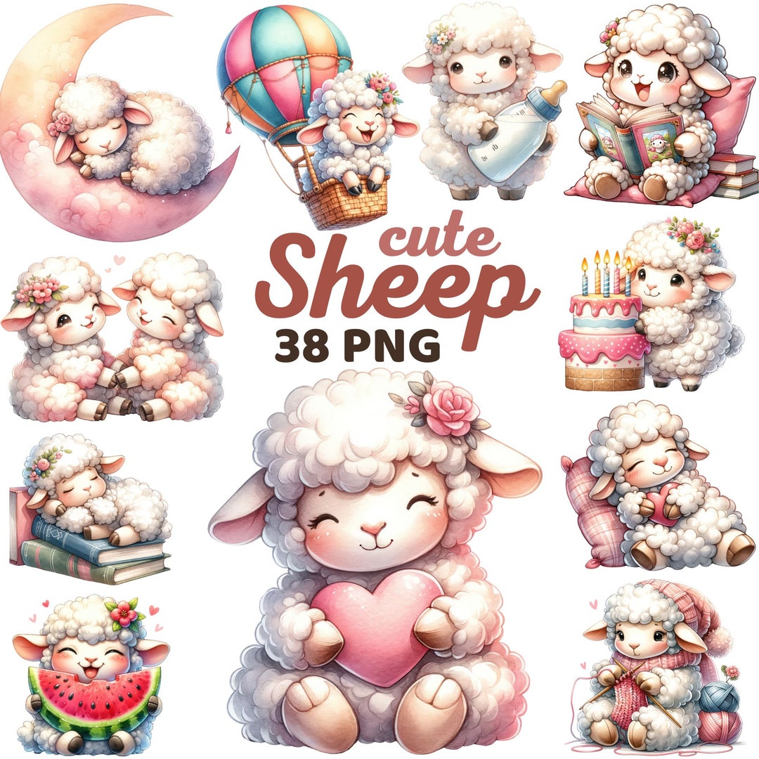 Watercolor Cute Sheep Clipart, Lamb Farmer Spring Summer Sleeping on ...
