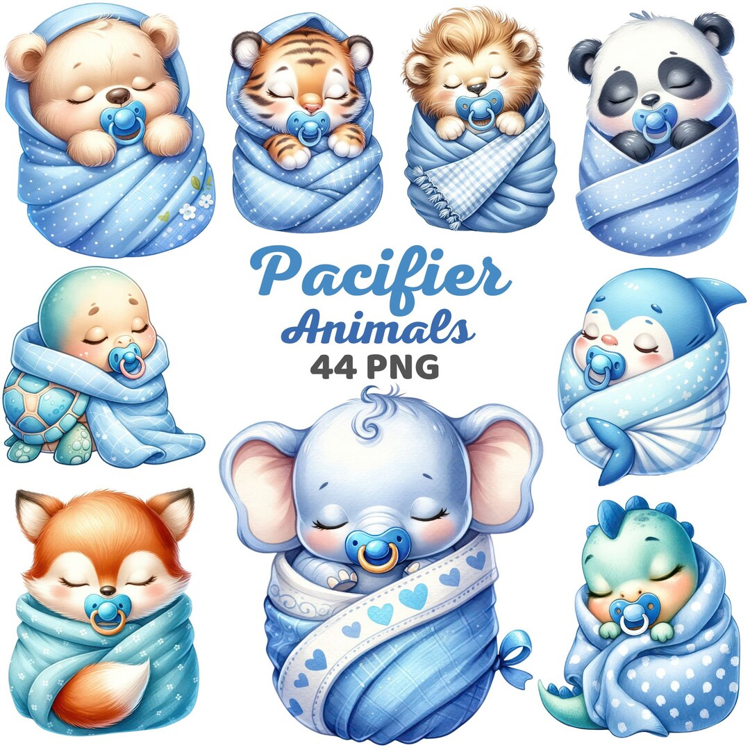 Pacifier Animals Clipart, Watercolor Cute Blue Boy Newborn Nursery ...
