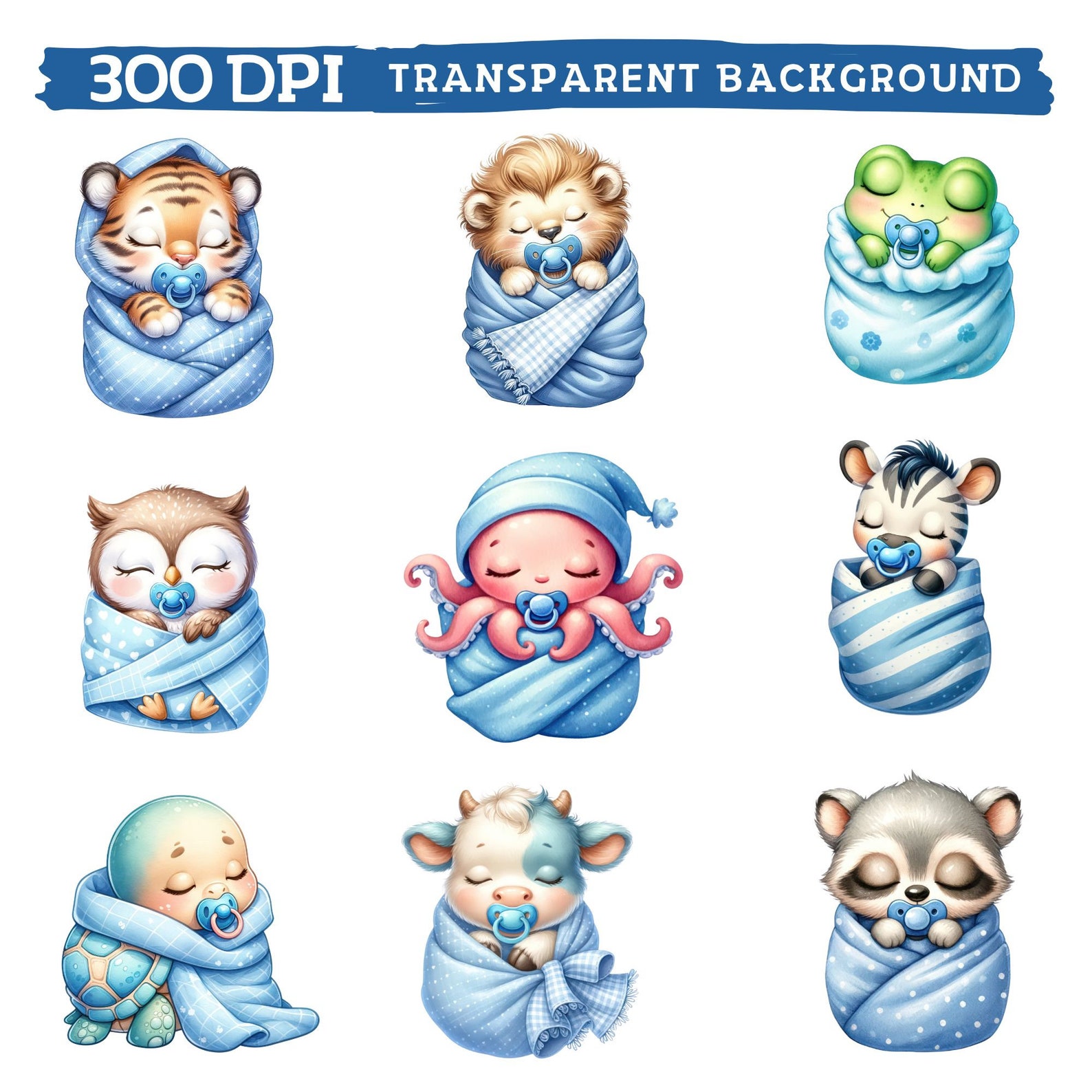 Pacifier Animals Clipart, Watercolor Cute Blue Boy Newborn Nursery ...