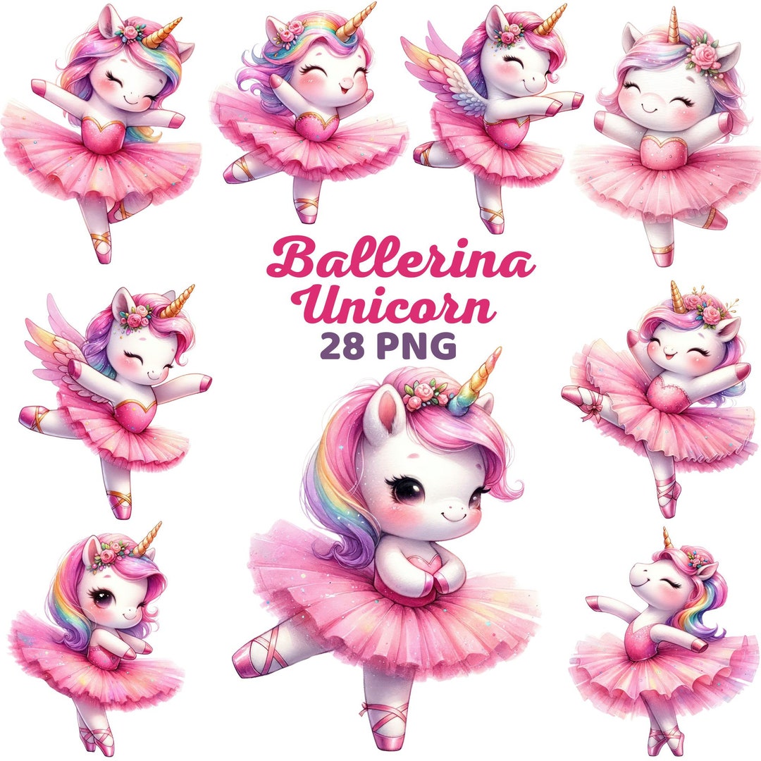 Cute Ballerina Unicorn Clipart, Watercolor Magic Ballet Animal Nursery ...