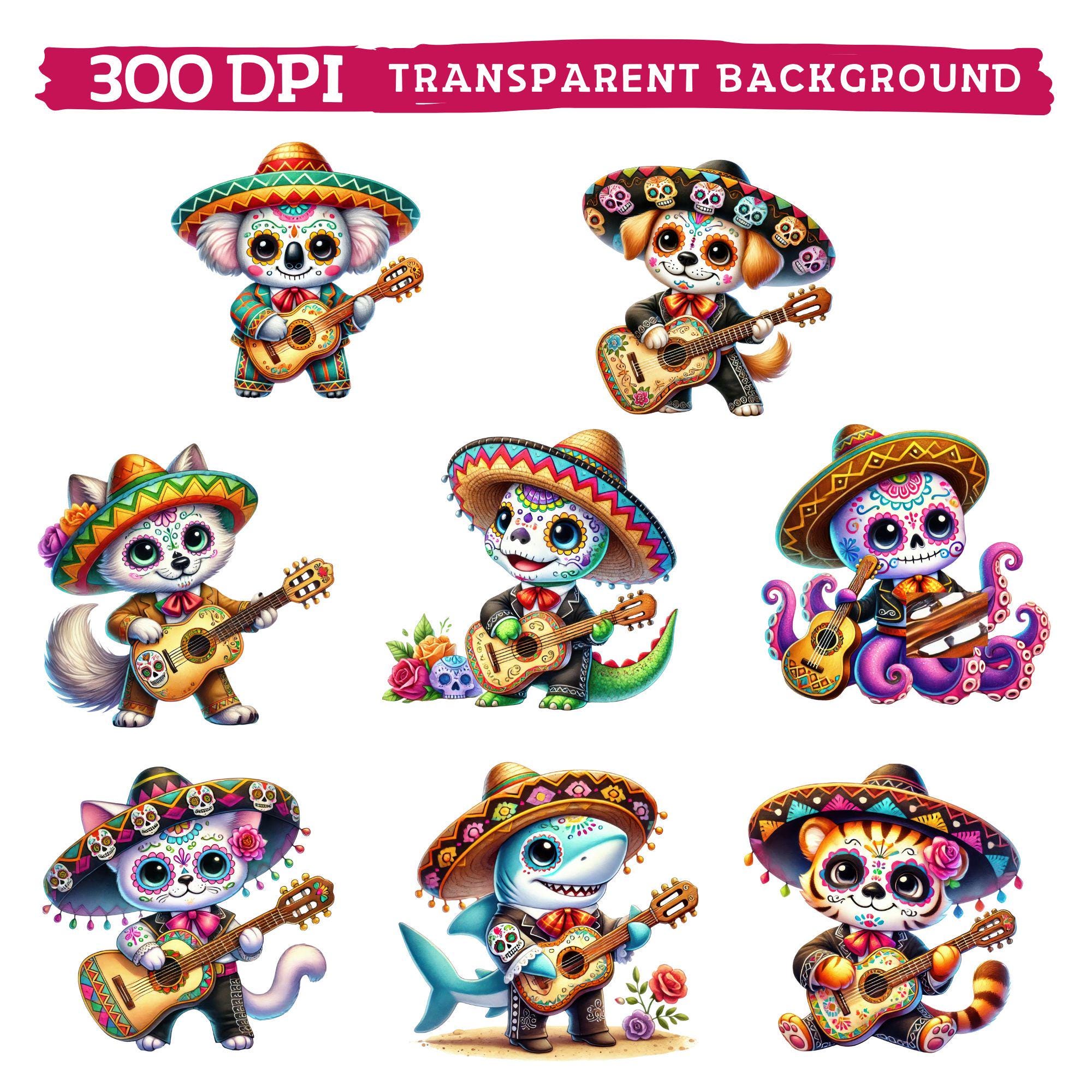 Sugar Skull Animals Clipart, Cute Dia De Los Muertos, Cute Mexican ...
