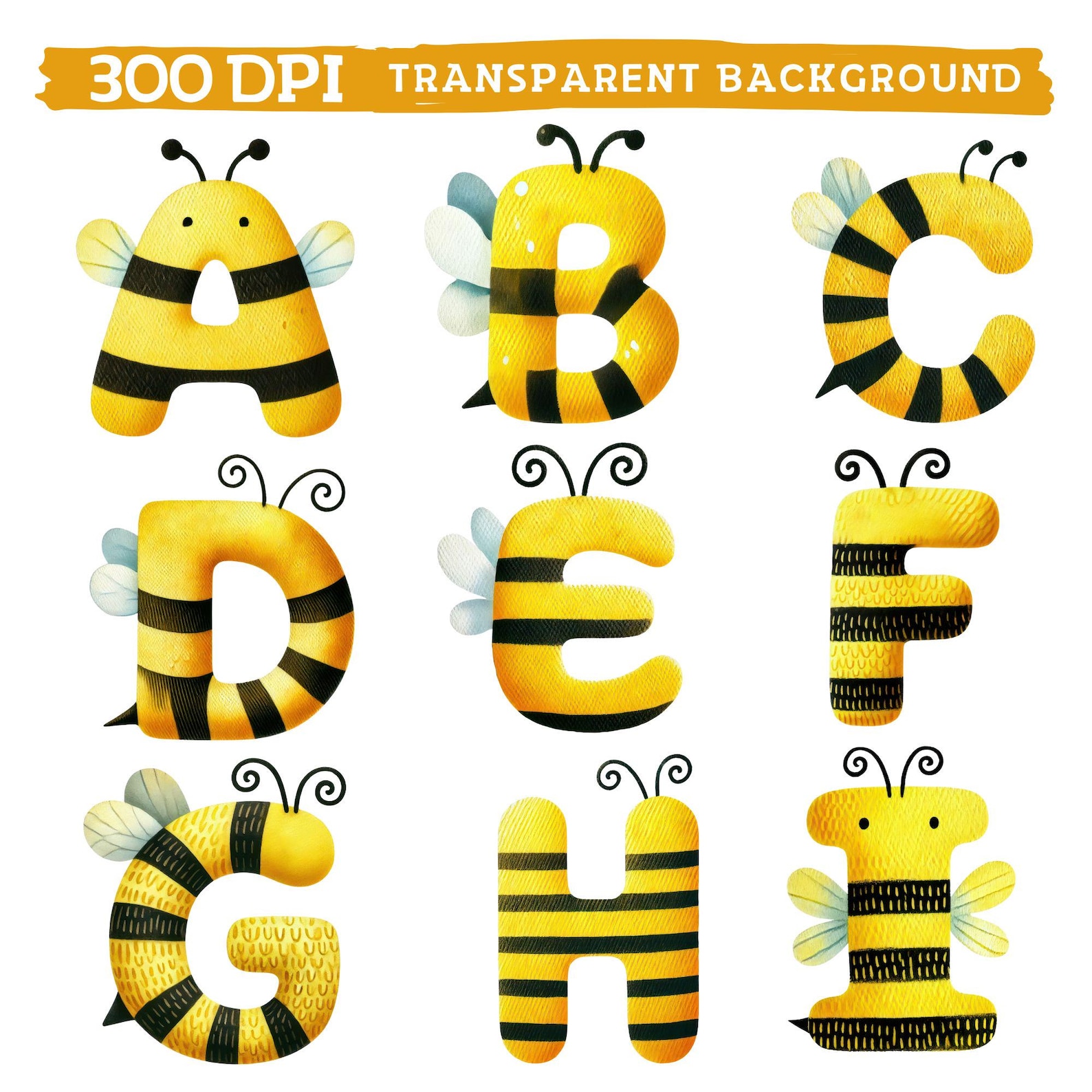 Bee Alphabet Clipart, Bee Letters and Numbers, Cute Bug Font Yellow ...