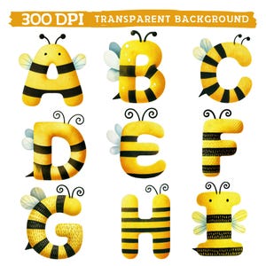 Bee Alphabet Clipart, Bee Letters and Numbers, Cute Bug Font Yellow ...