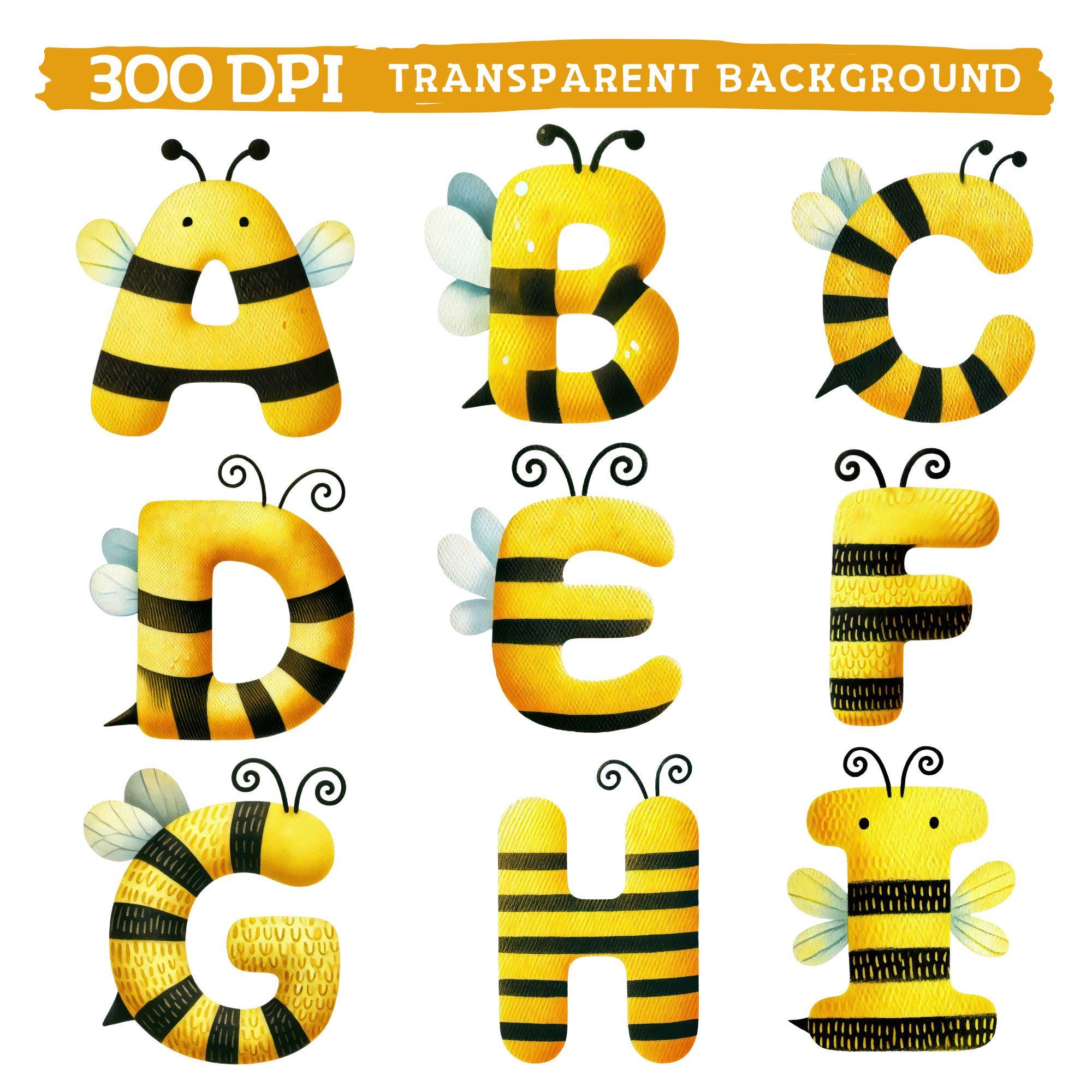 Bee Alphabet Clipart, Bee Letters and Numbers, Cute Bug Font Yellow ...
