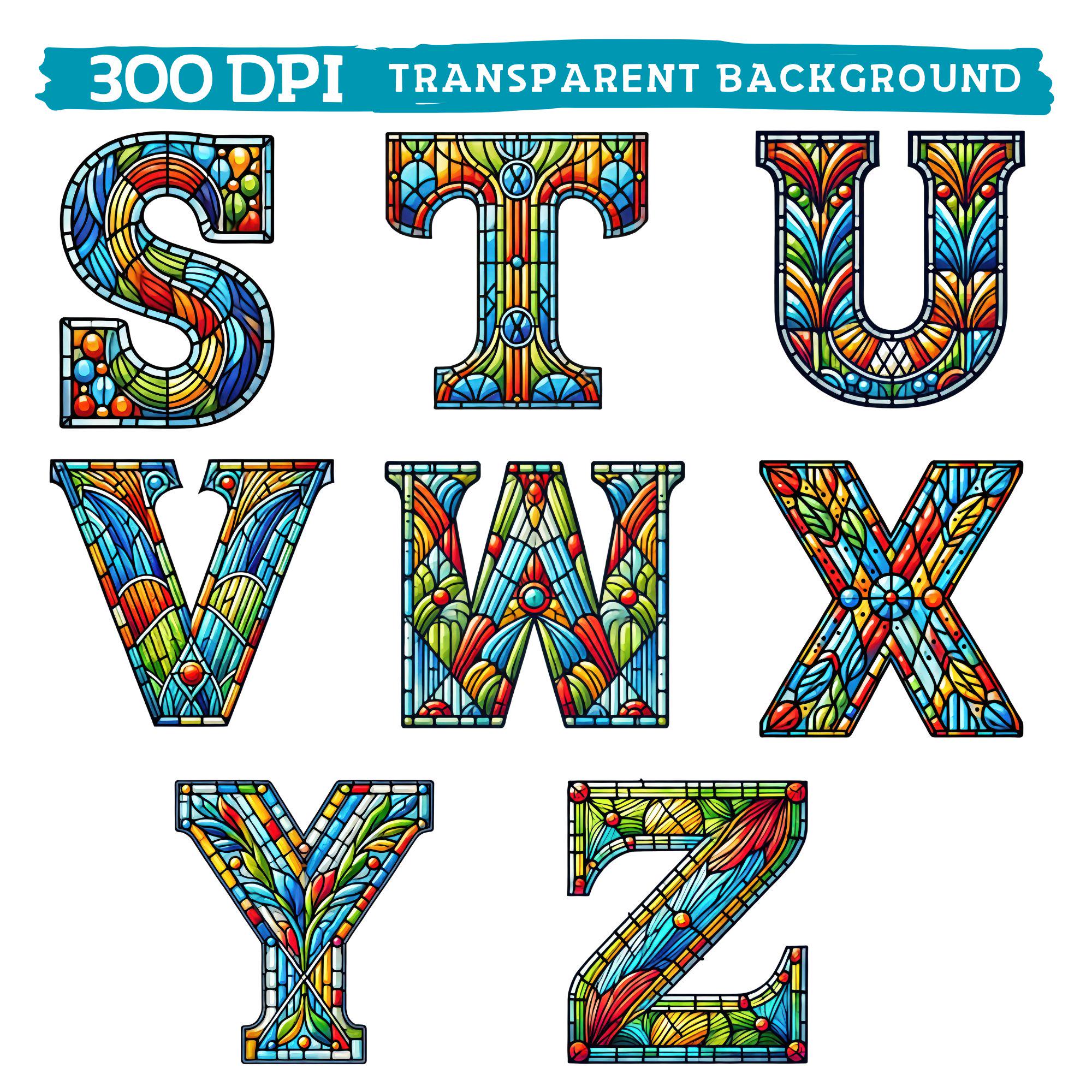 Stained Glass Alphabet Clipart, Colorful Vintage Letters & Numbers ...