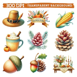 Watercolor Thanksgiving Clipart, Cute Pilgrims, Turkey, Wreath Autumn ...