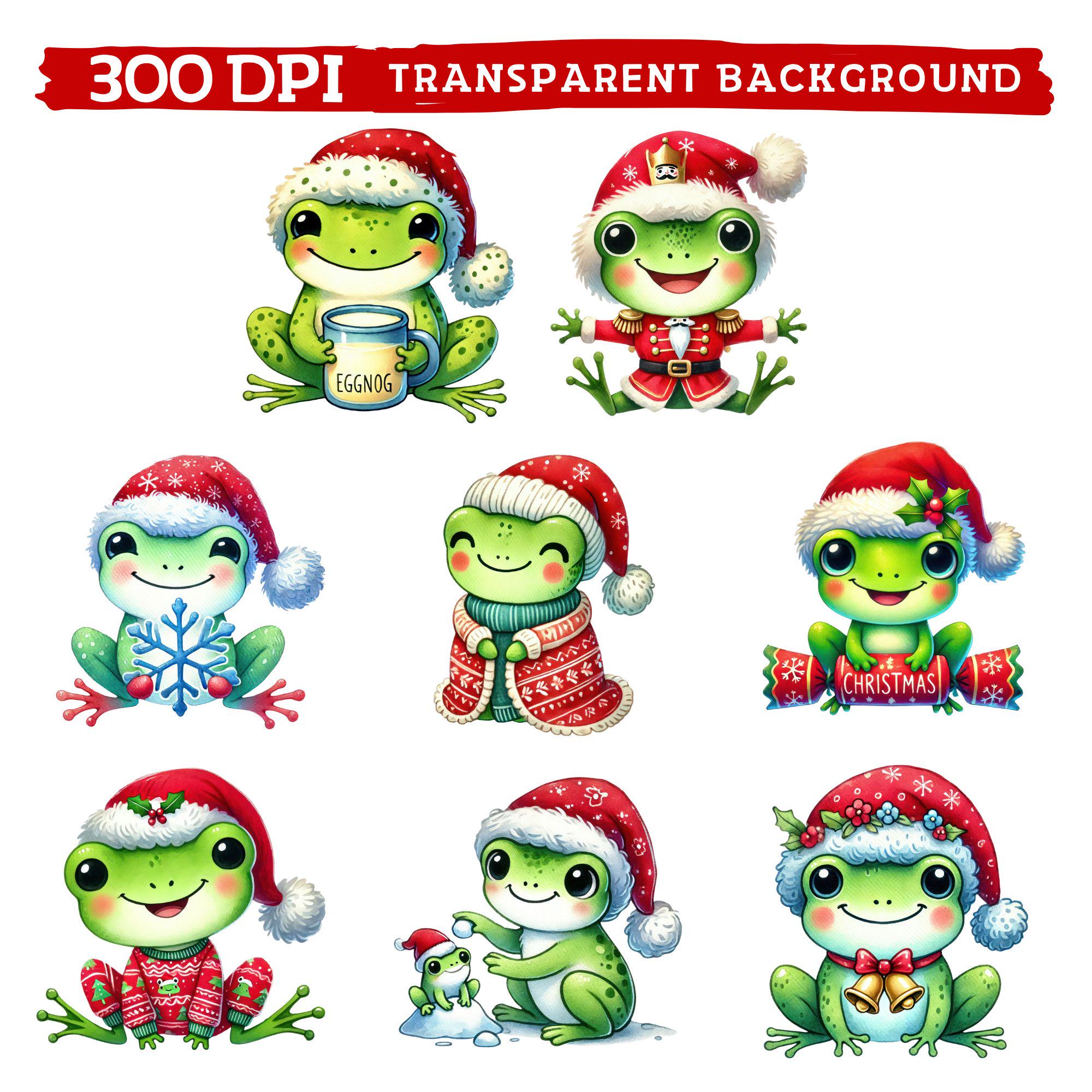 Christmas Frog Clipart, Watercolor Cute Holiday Frogs, Nursery Decor ...