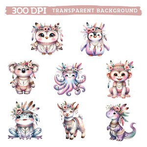 Whimsical Boho Animal Clipart Collection, Watercolor Cute Forest ...
