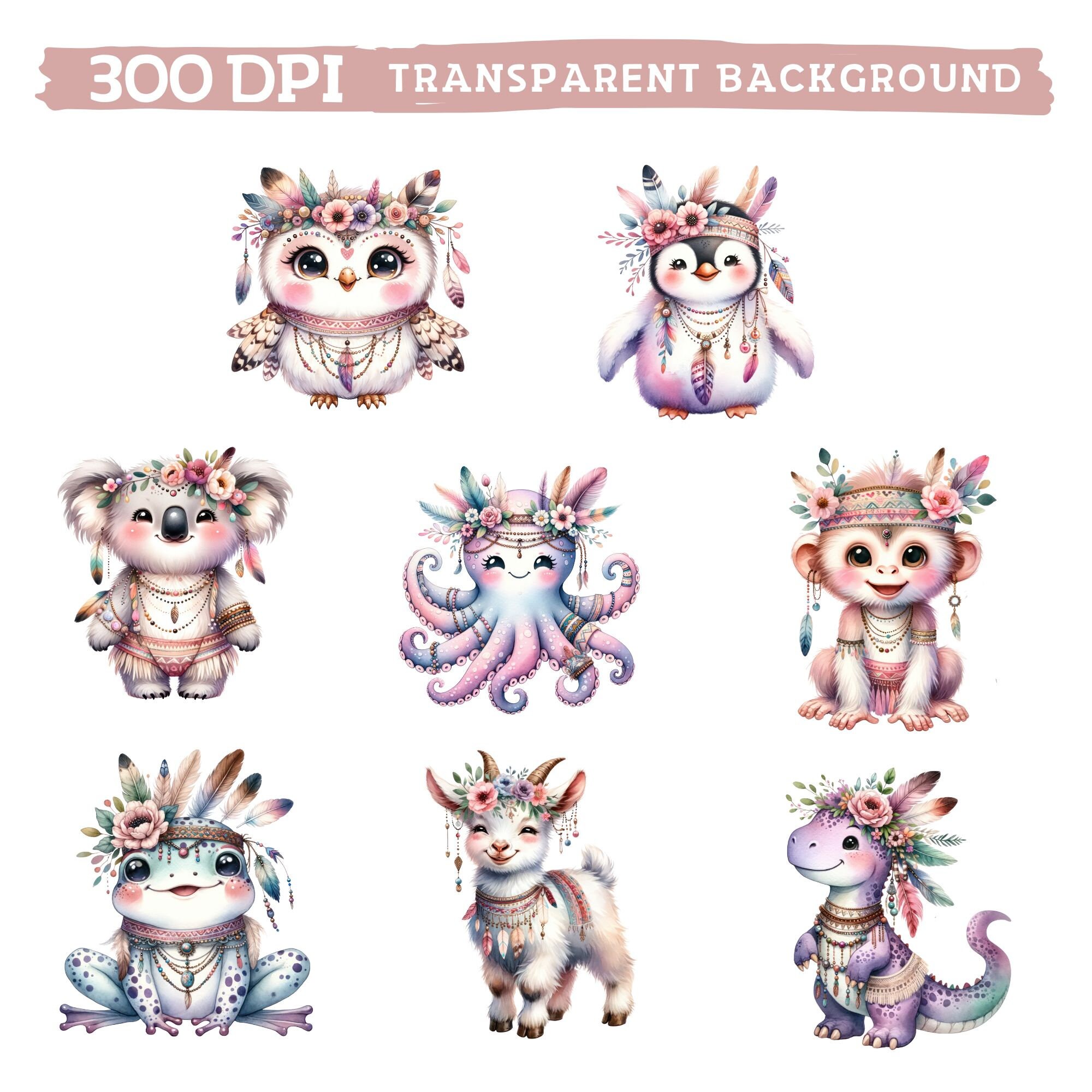 Whimsical Boho Animal Clipart Collection, Watercolor Cute Forest ...