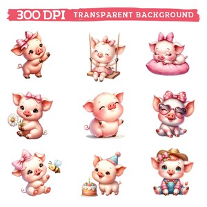 Cute Pig Clipart, Watercolor Baby Pig Nursery, Pig Sleep on Moon, Pig ...