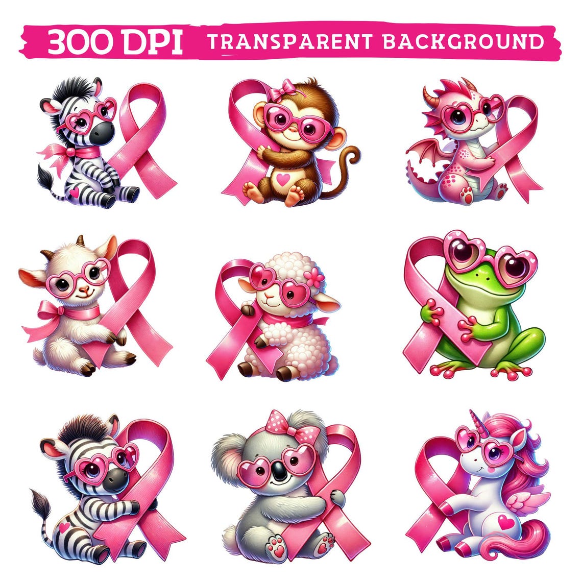 Cute Breast Cancer Awareness Animals Clipart, Woodland Jungle Animal ...