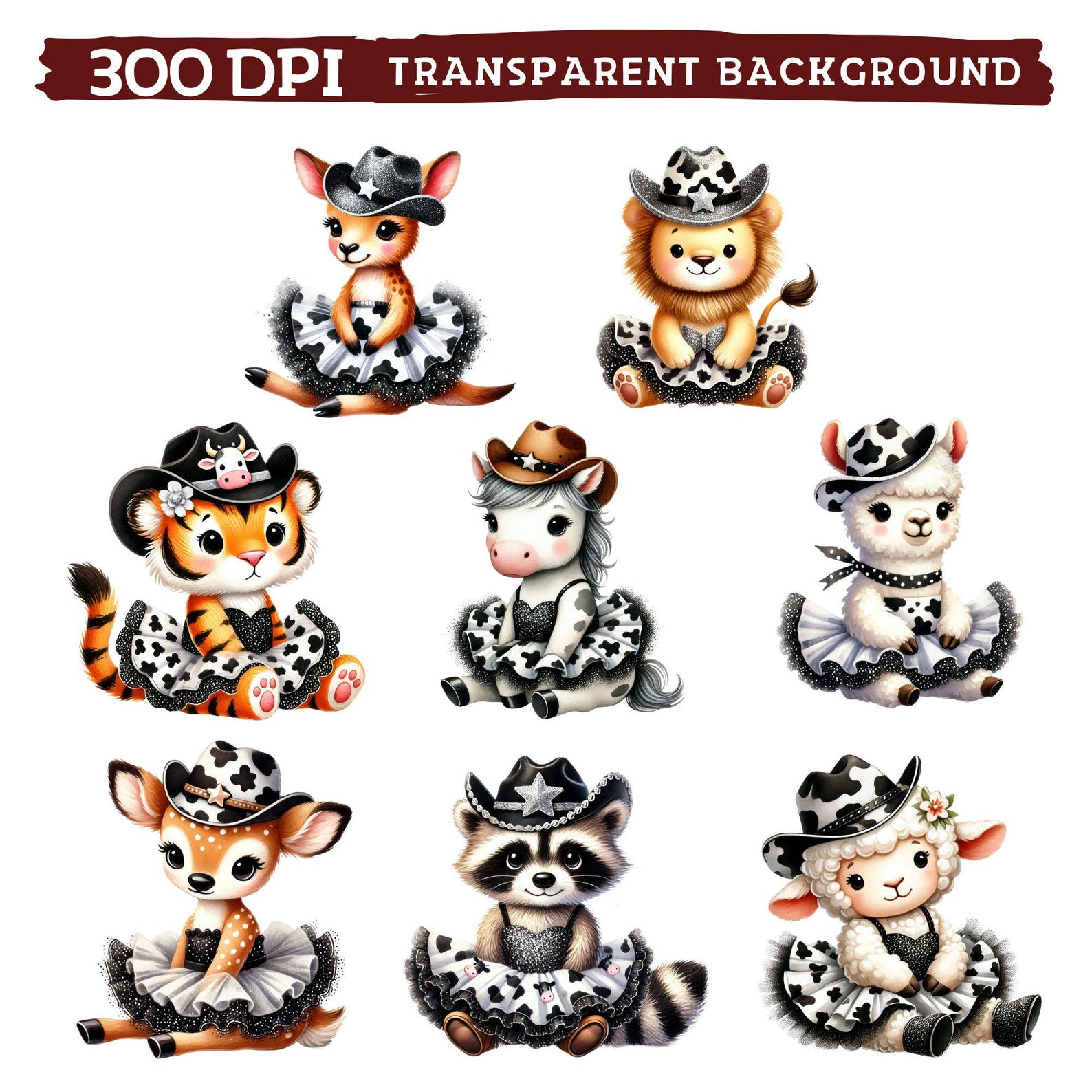 Black Tutu Animals Cowboy Clipart, Cute Western Ballet Animal, Country ...