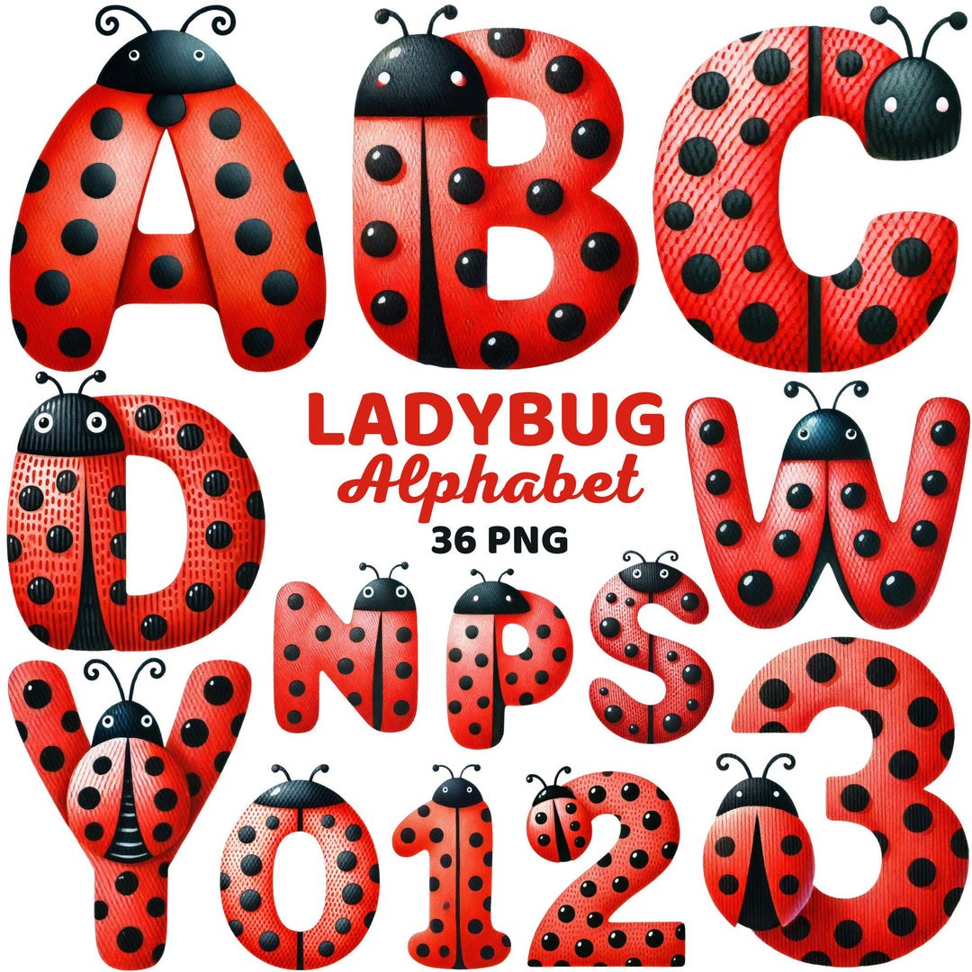 Ladybug Alphabet Clipart, Letters and Numbers, Cute Bug Font Clipart ...