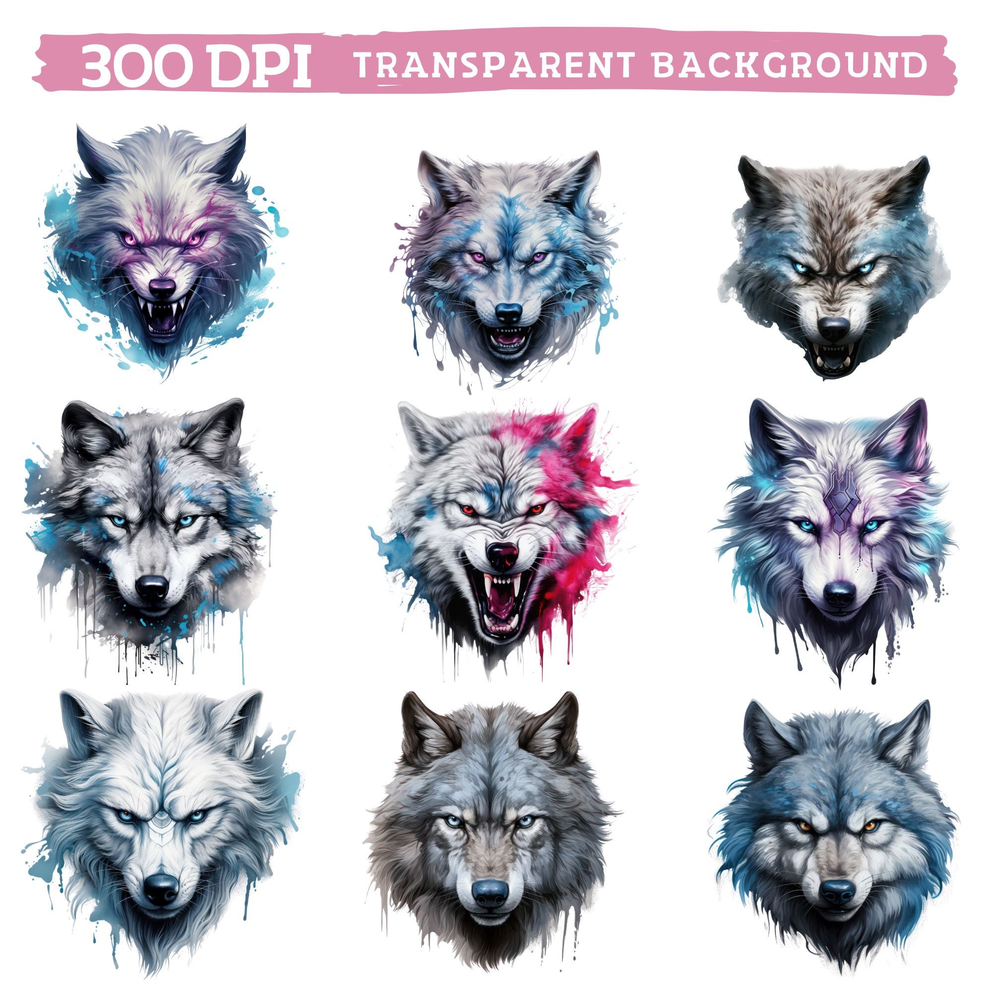 Wolf Head Clipart, Fierce Wolf Face, Wildlife Art, Angry Wolf ...