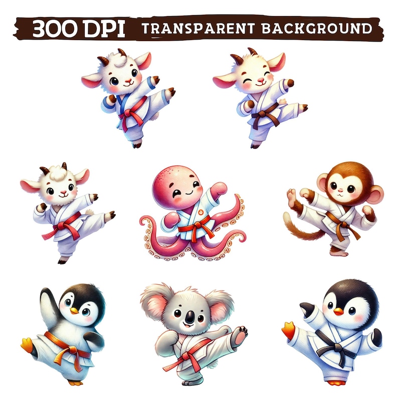 Martial Art Animals Clipart, Cute Watercolor Karate Animal, Nursery ...