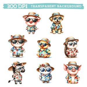 Cute Hawaiian Animals Clipart, Watercolor Beach Party, Aloha Theme ...
