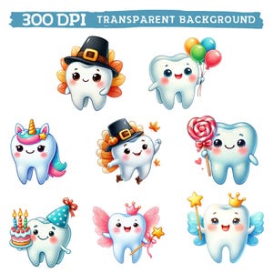 Cute Tooth Clipart, Watercolor Teeth Nursery, Dental and Hygiene ...