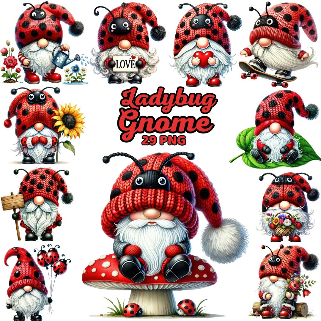 Ladybug Gnome Clipart, Gnome Ladybug Characters, Watercolor Ladybug ...