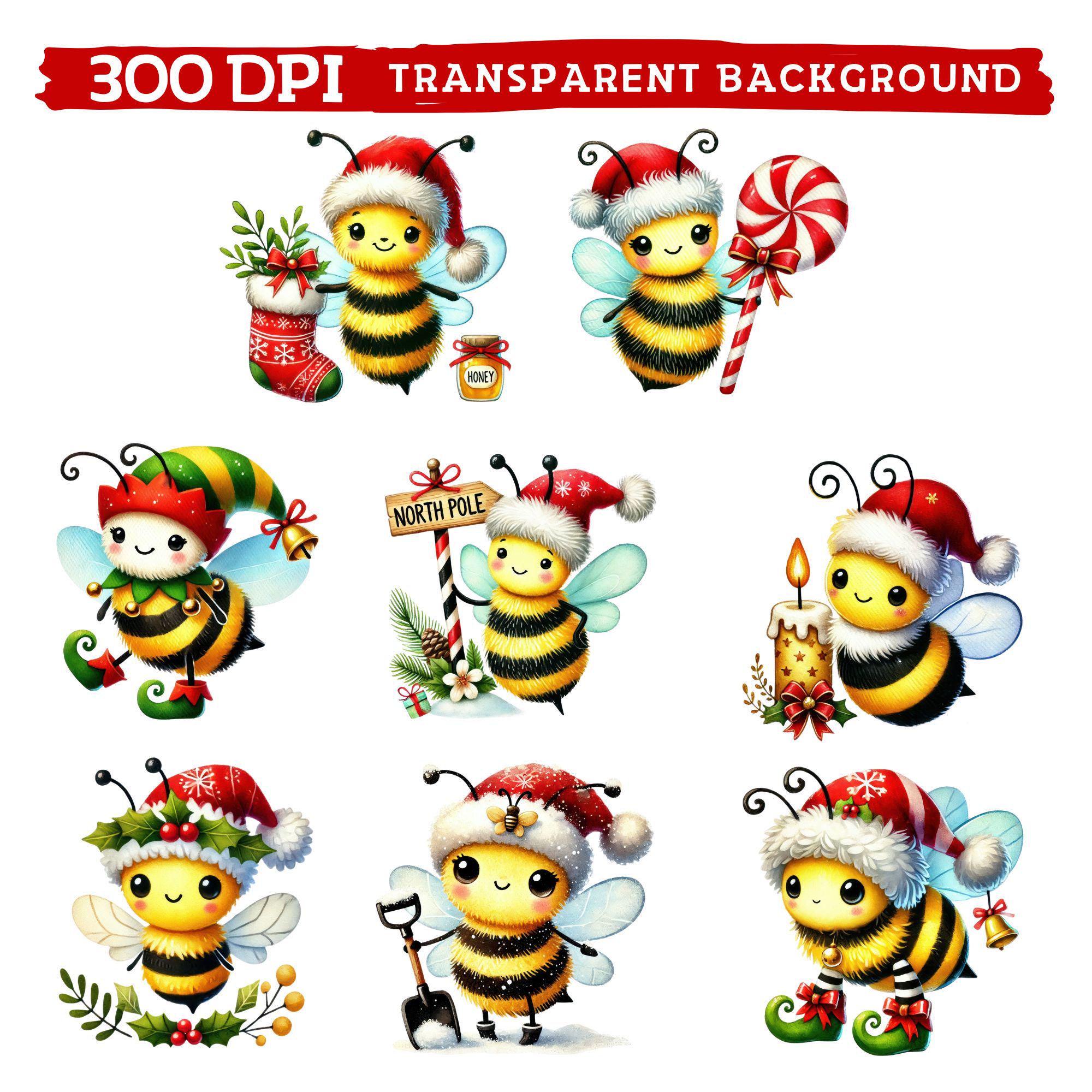 Christmas Bee Clipart, Watercolor Cute Holiday Bees, Nursery Decor ...