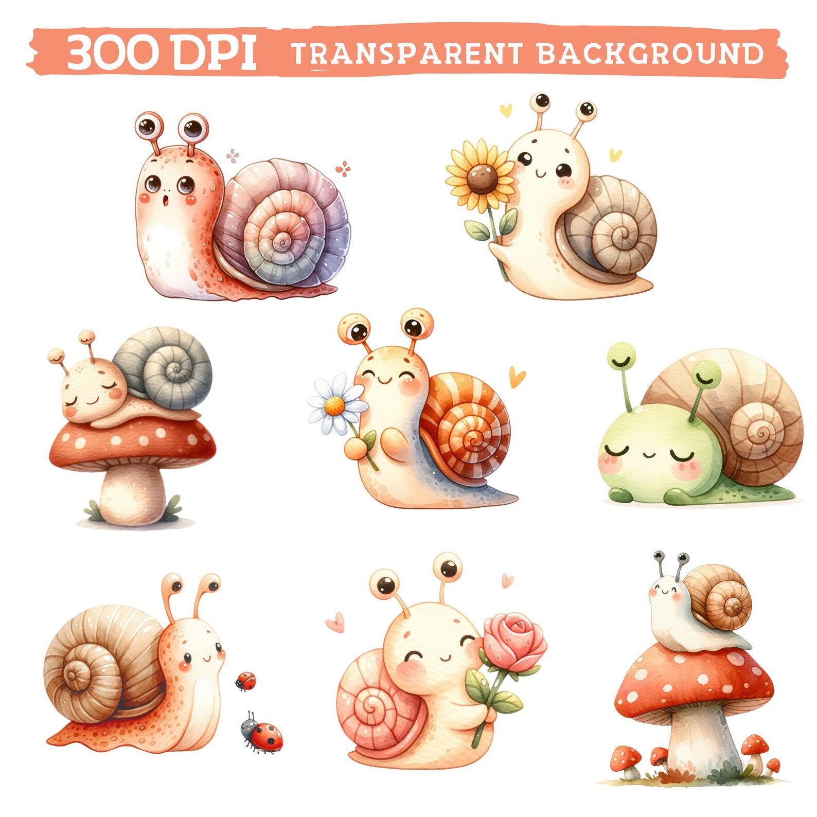 Watercolor Cute Snail Clipart, Spring Summer Snail Garden Nursery ...