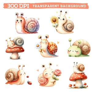Watercolor Cute Snail Clipart, Spring Summer Snail Garden Nursery ...