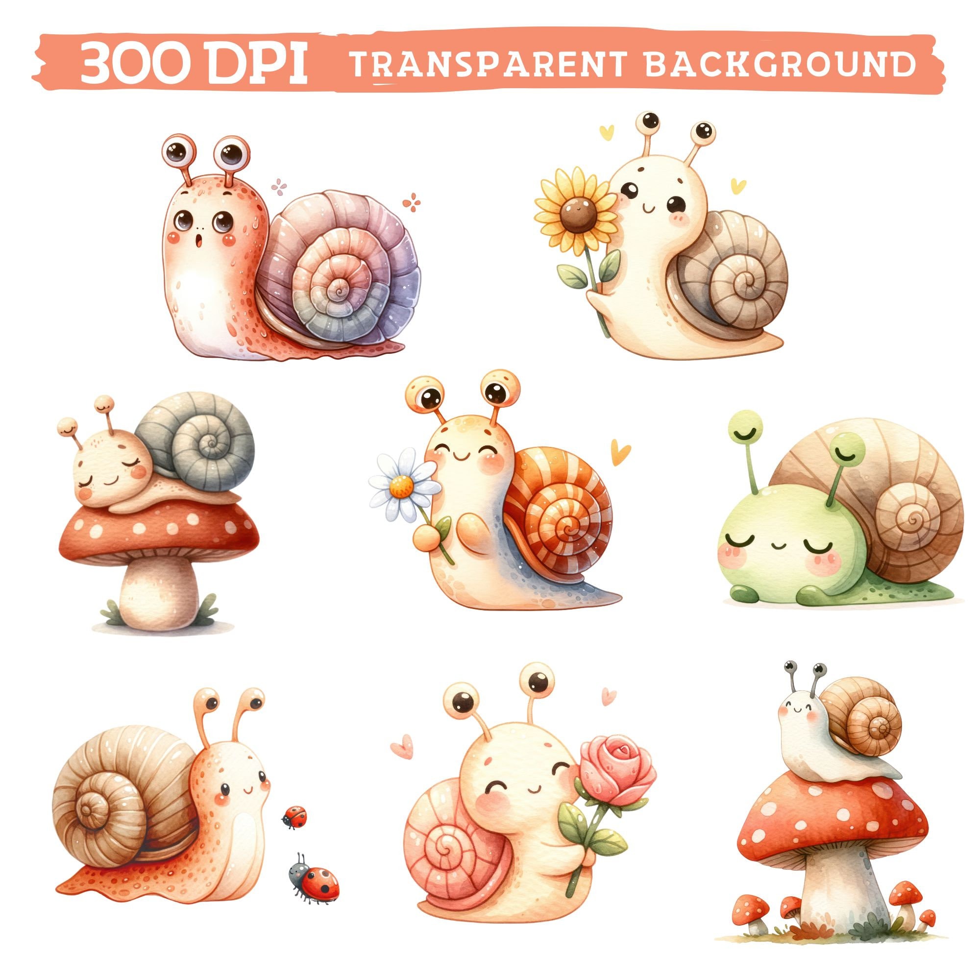 Watercolor Cute Snail Clipart, Spring Summer Snail Garden Nursery ...