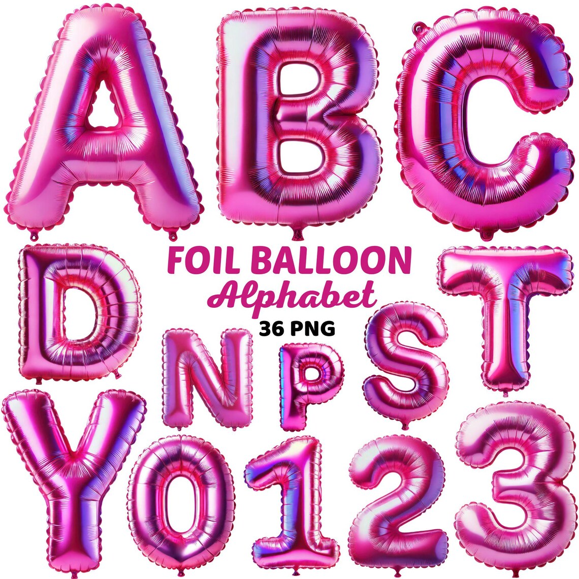 Pink Foil Balloon Alphabet, Pink Metallic Letters & Numbers ...
