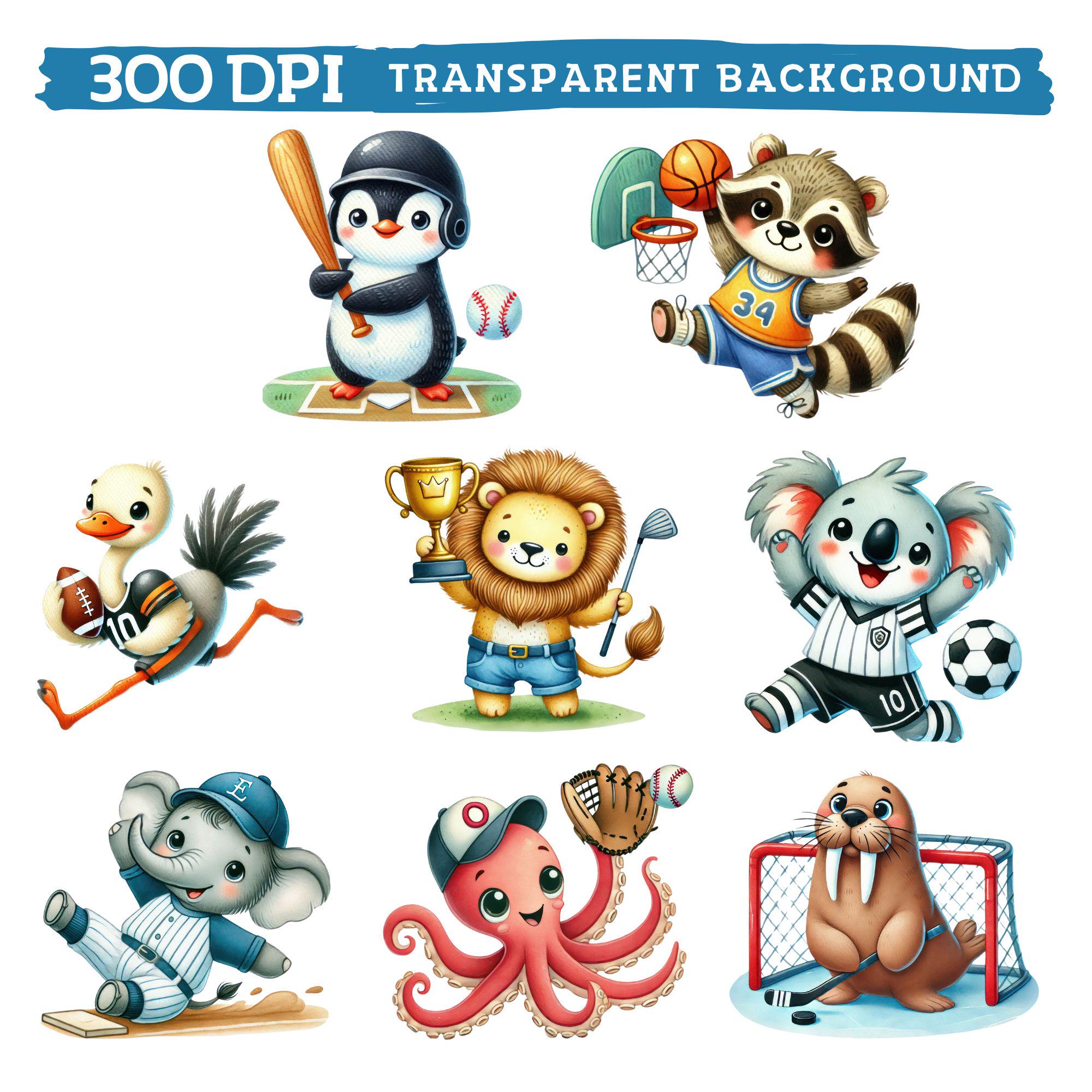 Cute Animal Sportsperson Clipart, Watercolor Kids Sport, Athlete ...