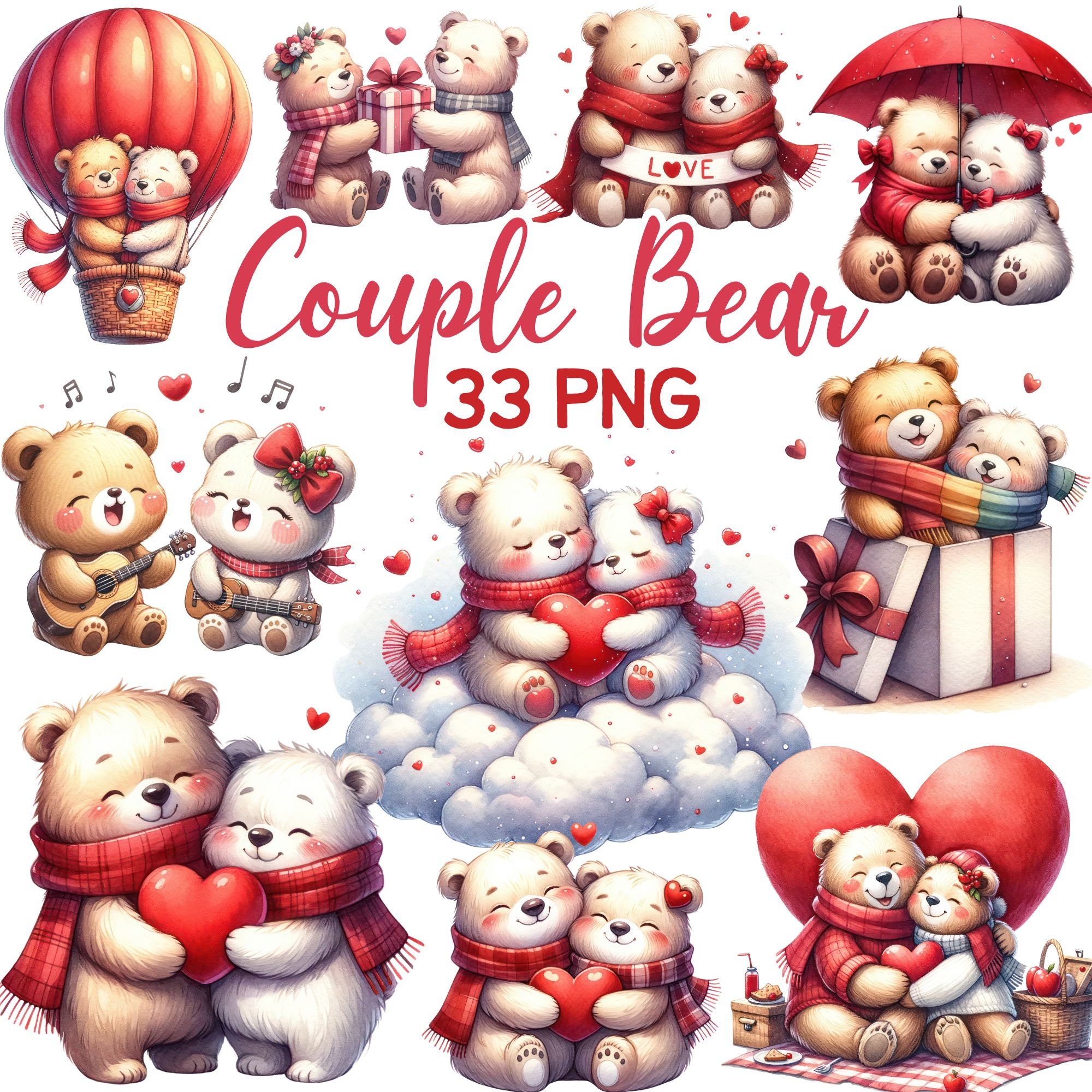 Watercolor Cute Couple Bear Clipart, Valentine's Day Nursery ...