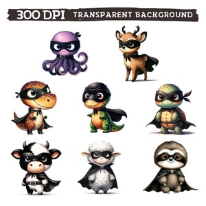 Cute Villain Animals Clipart, Watercolor Baby Animal Nursery, Fantasy ...