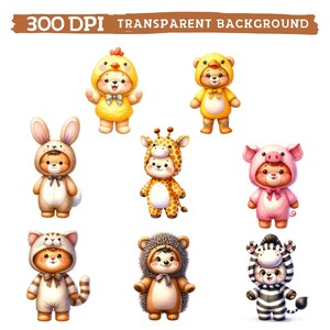 Cute Bear in Costume Clipart, Watercolor Adorable Animal Dress-up ...