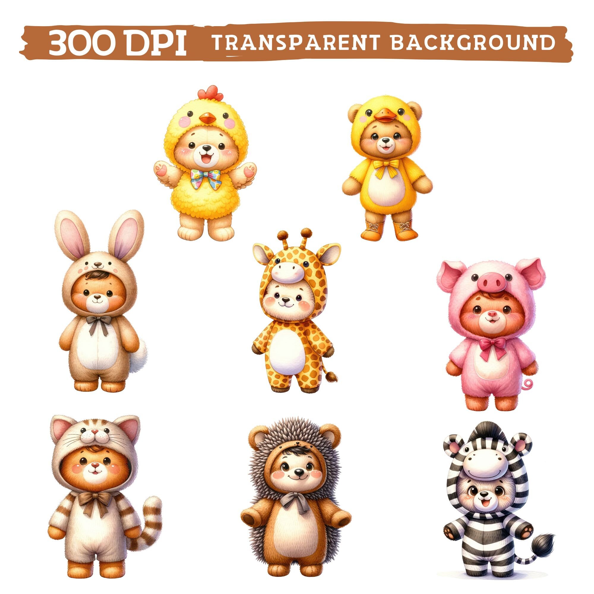 Cute Bear in Costume Clipart, Watercolor Adorable Animal Dress-up ...