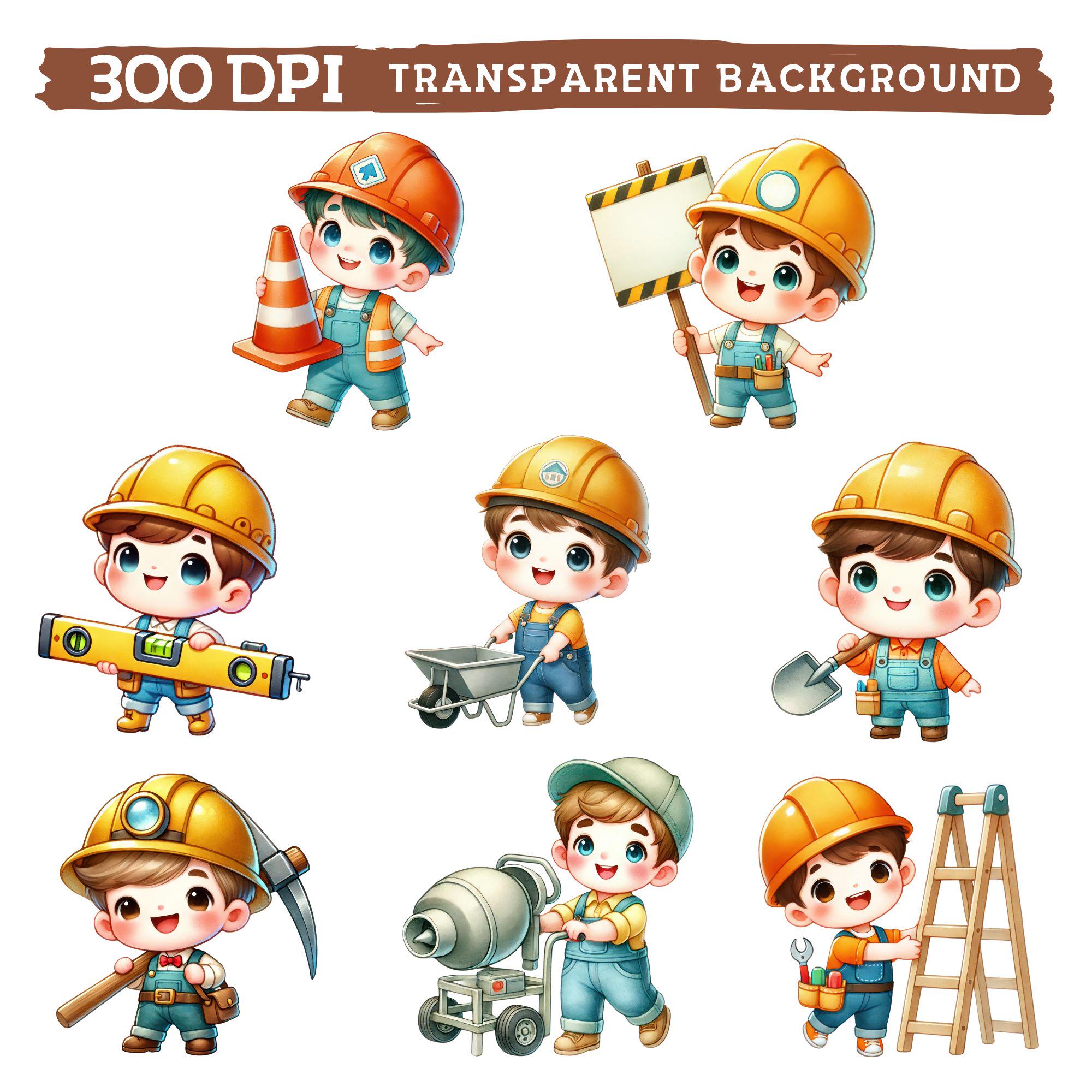 Construction Boy Clipart, Watercolor Cute Builder Characters Nursery ...
